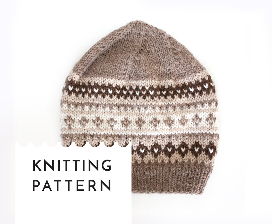 Brown Fair Isle Hat Knitting Pattern PDF — Nordic Style Beanie Design ...