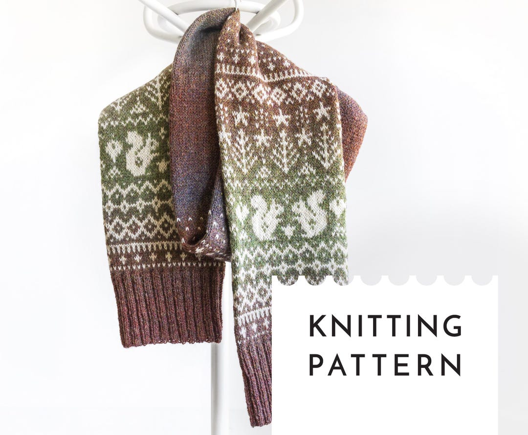 Squirrel Extra Long Fair Isle Scarf Knitting Pattern PDF — Lahemaa ...