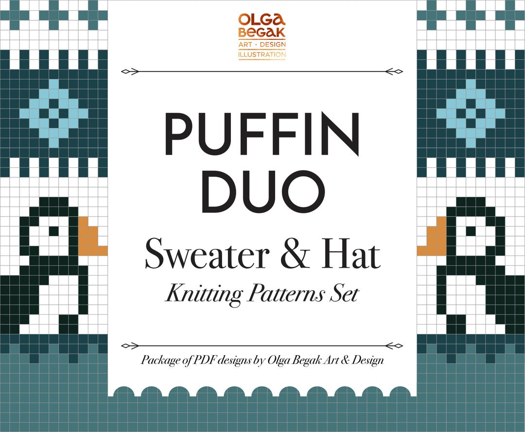 PUFFIN DUO Icelandic Lopapeysa Sweater and Hat Knitting Patterns Set, 2 ...