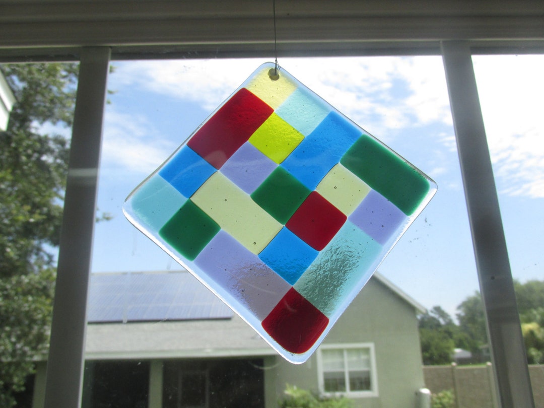 Fused Art Glass Mini Window Panel Suncatcher Multi-color Block 1 - Etsy