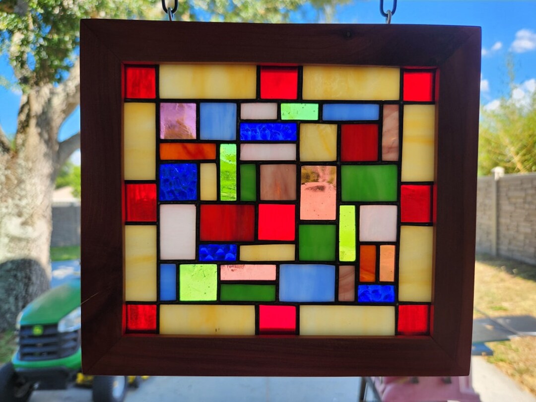 Miniature Stained Glass Window Panel "wild Ride" Framed 9 3/8" X 8 1/4 ...