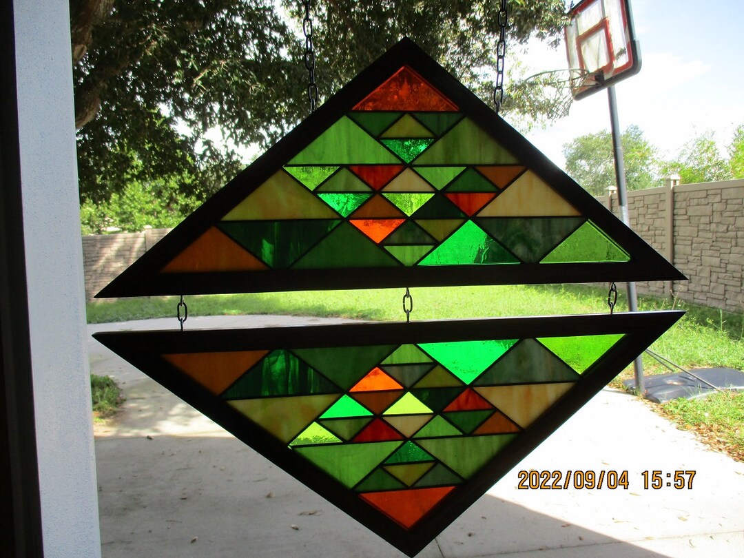 Double Layer Isosceles Triangles, Stained Glass Window Panel "mountain ...