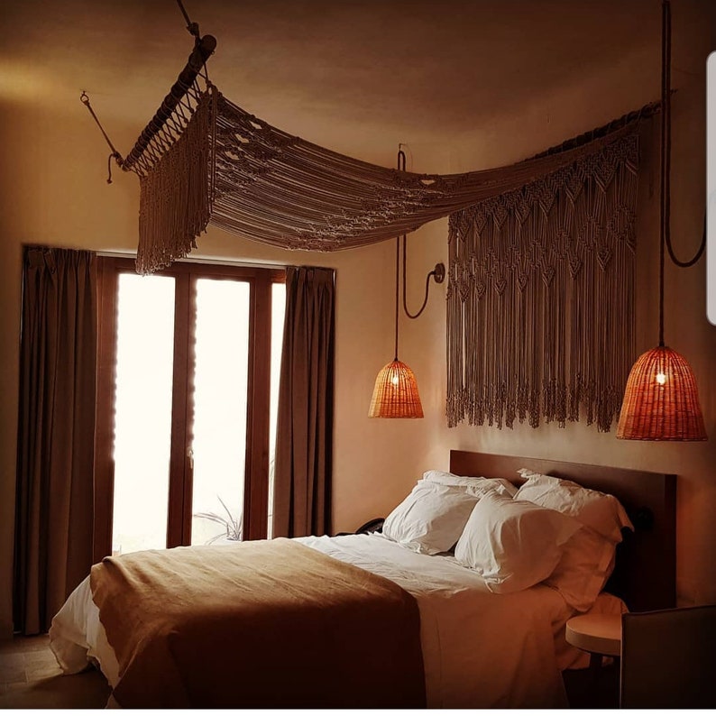 Macrame Bed Curtain, Canopy Bed Curtains, Boho Curtain, Romantic Room ...