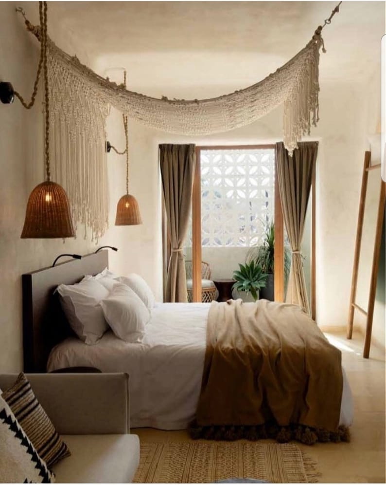 Macrame Bed Curtain, Canopy Bed Curtains, Boho Curtain, Romantic Room ...