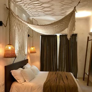 Macrame Bed Curtain, Canopy Bed Curtains, Boho Curtain, Romantic Room ...