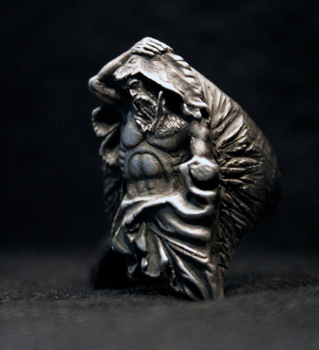 Hercules Herakles Silver Ring Heavy Rough Structure Detailed Carving - Etsy
