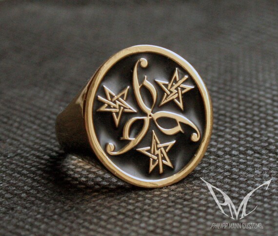 666 Lightningbolt Pentagram Signet Ring 666 Ring for Men | Etsy