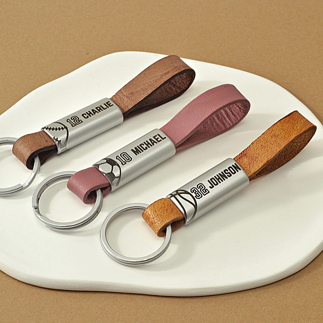 Personalized Leather Sports Keychain: Engraved Athlete Gift, Team Award ...