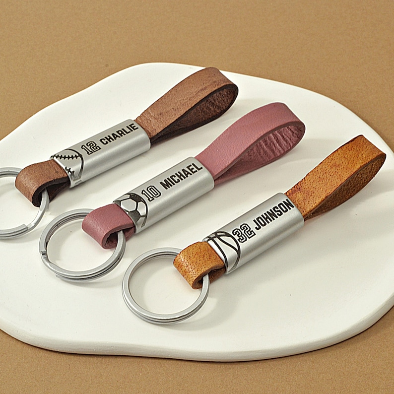 Personalized Leather Sports Keychain: Engraved Athlete Gift, Team Award ...