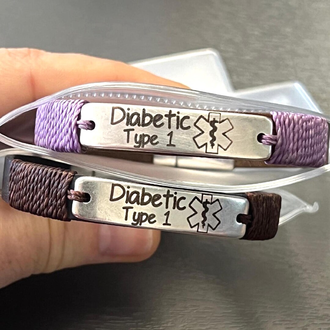 Custom Medical Alert Bracelet: Type 1 Diabetic Engraved Leather ID ...