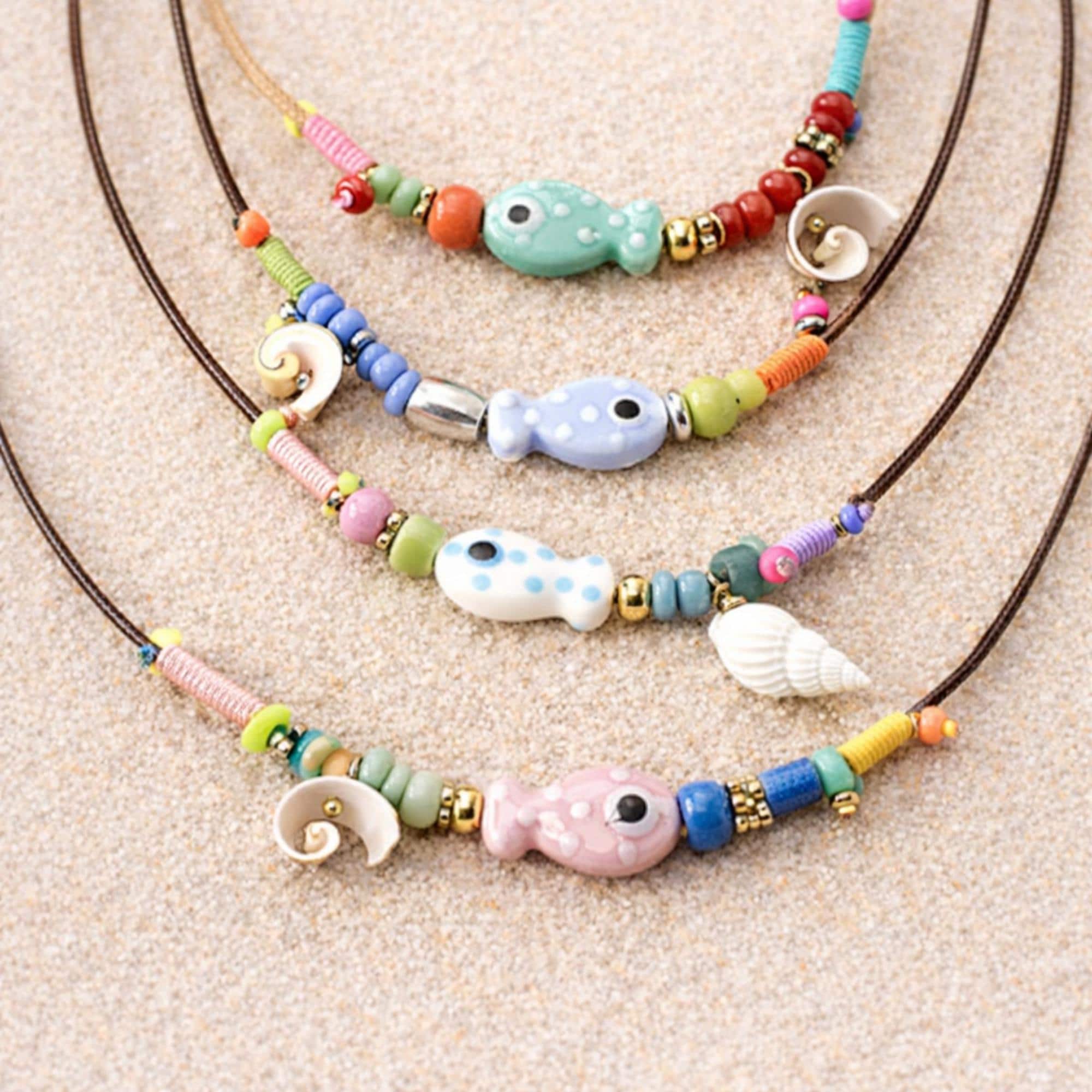 Ceramic Fish Necklace Coastal Ocean Inspired Beaded Statement Jewelry ...
