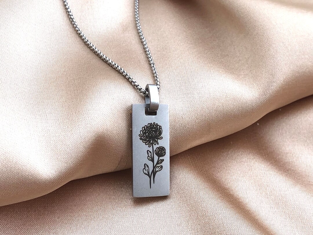 Silver Birth Flower Necklace Engraved Birth Month Jewelry Women ...