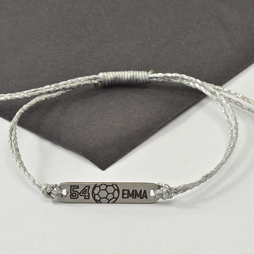 Personalized Handball Bracelet: Engraved Name & Number, Stainless Steel ...