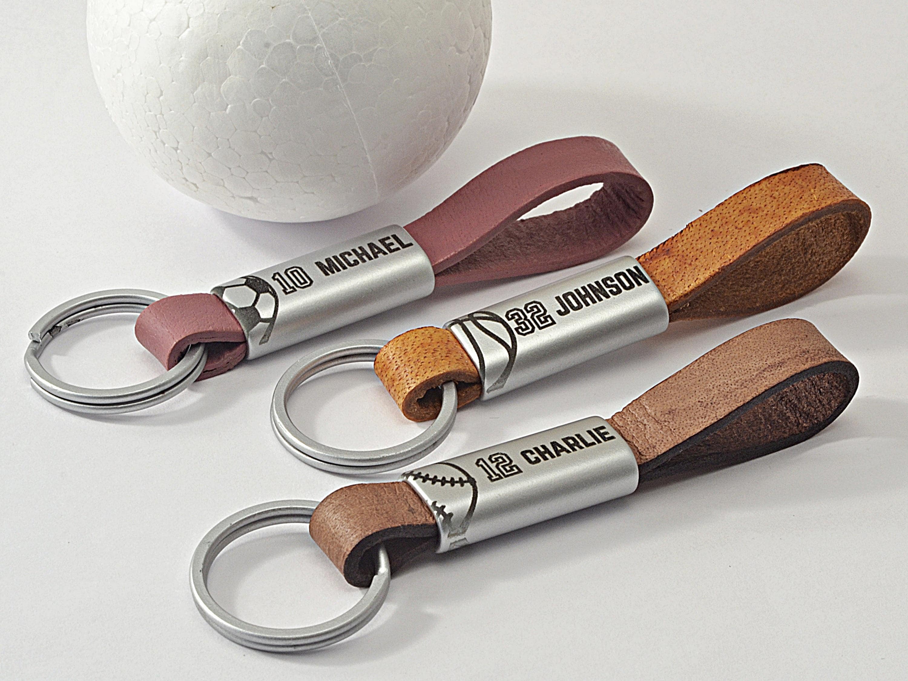 Personalized Leather Sports Keychain: Engraved Athlete Gift, Team Award ...