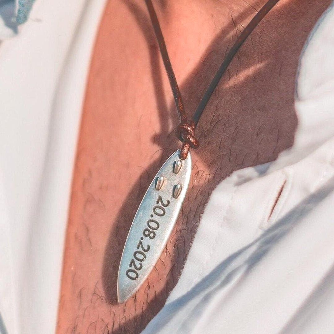 Personalized Surfboard Necklace – Engraved Surf Pendant Jewelry for Men ...