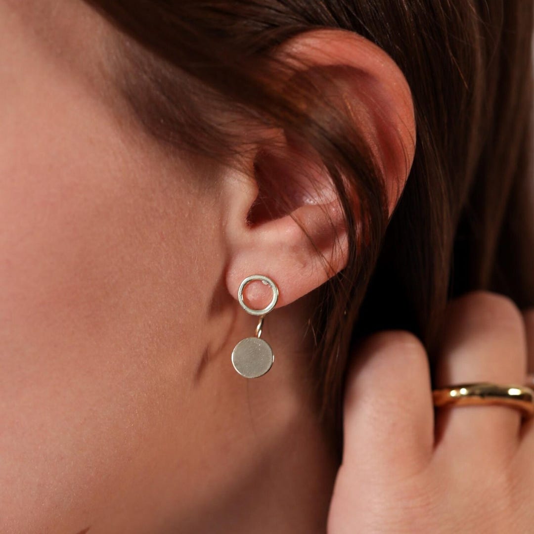Tiny Gold Circle Ear Jackets: Minimalist Front Back Stud Earrings - Etsy