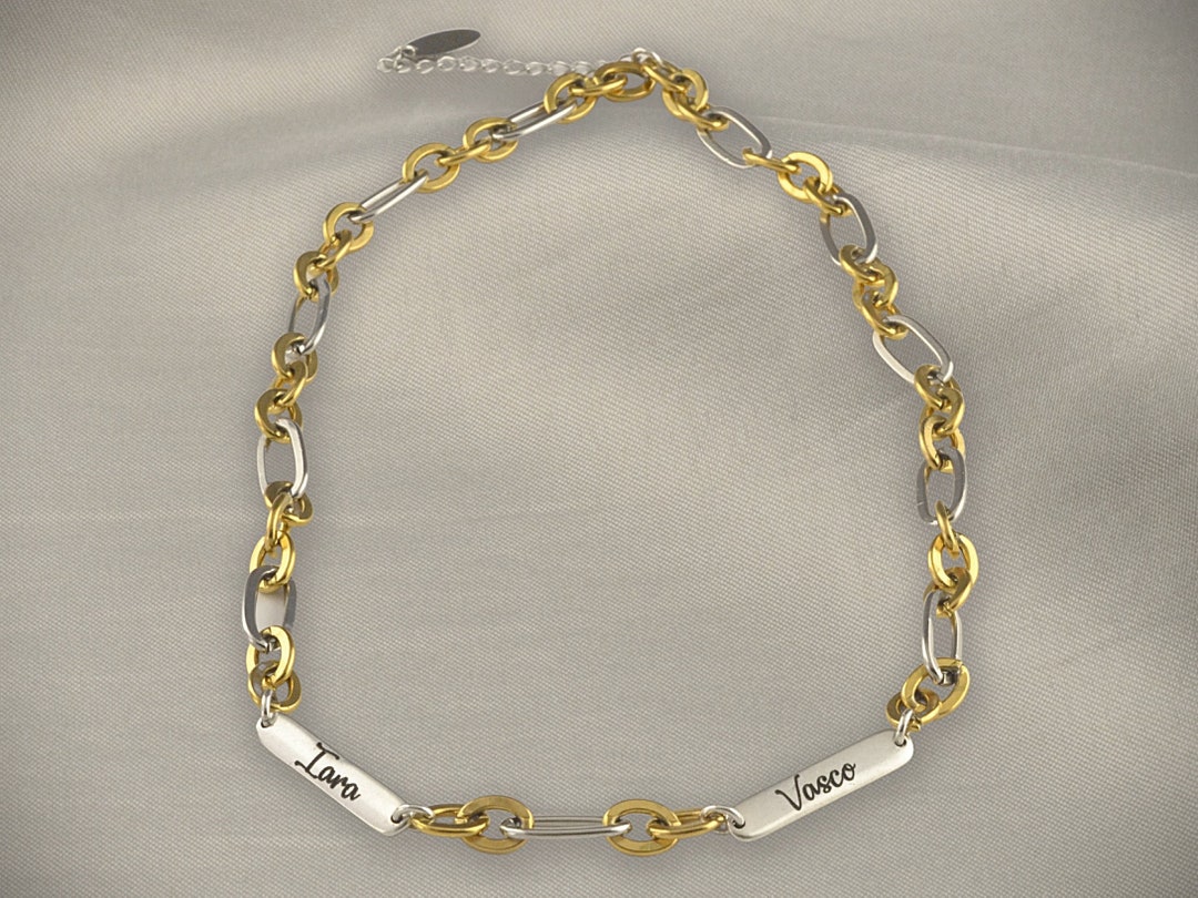 Personalized Two-tone Name Necklace: Engraved Sterling Silver & Gold - Etsy