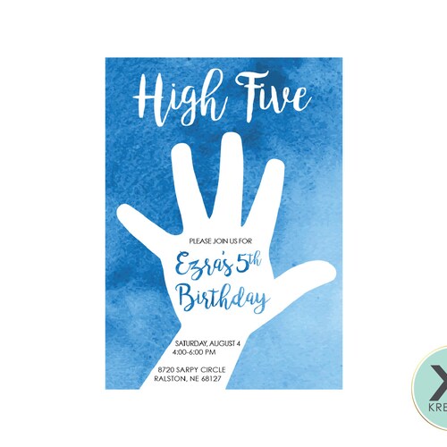 5th Birthday Invitation High Five Party Watercolor | Etsy