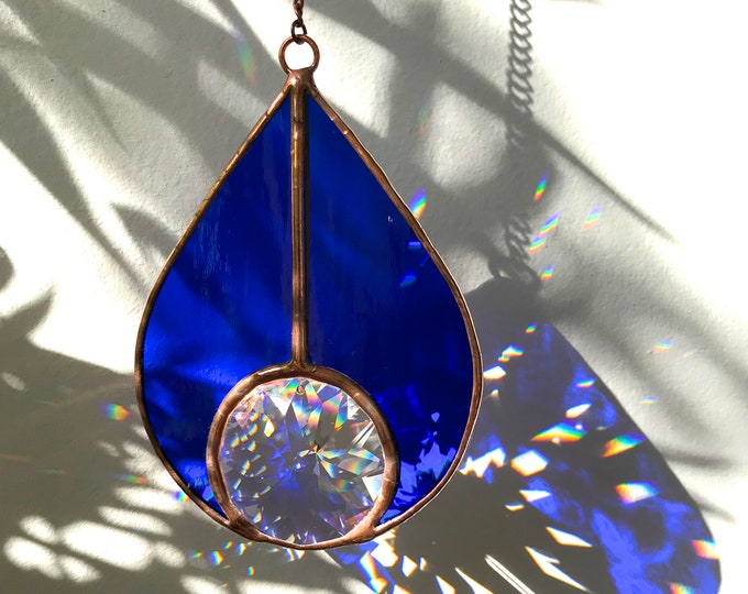 Blue Stained Glass Crystal Raindrop Suncatcher - Etsy