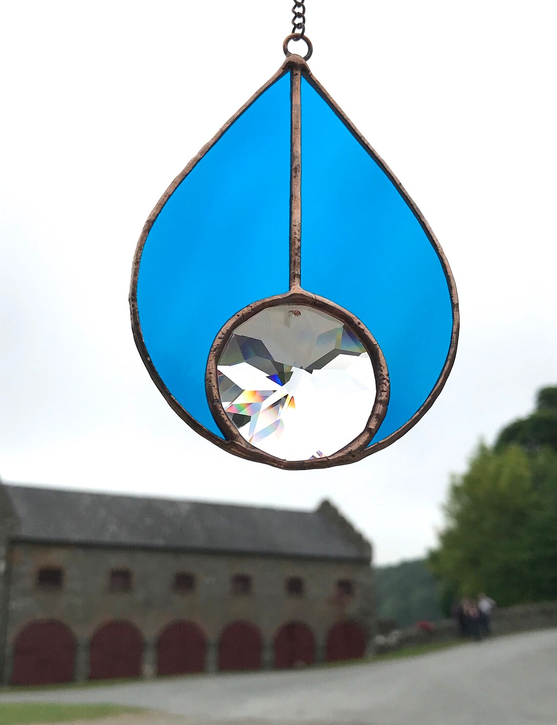 Turquoise Stained Glass Crystal Raindrop Suncatcher | Etsy