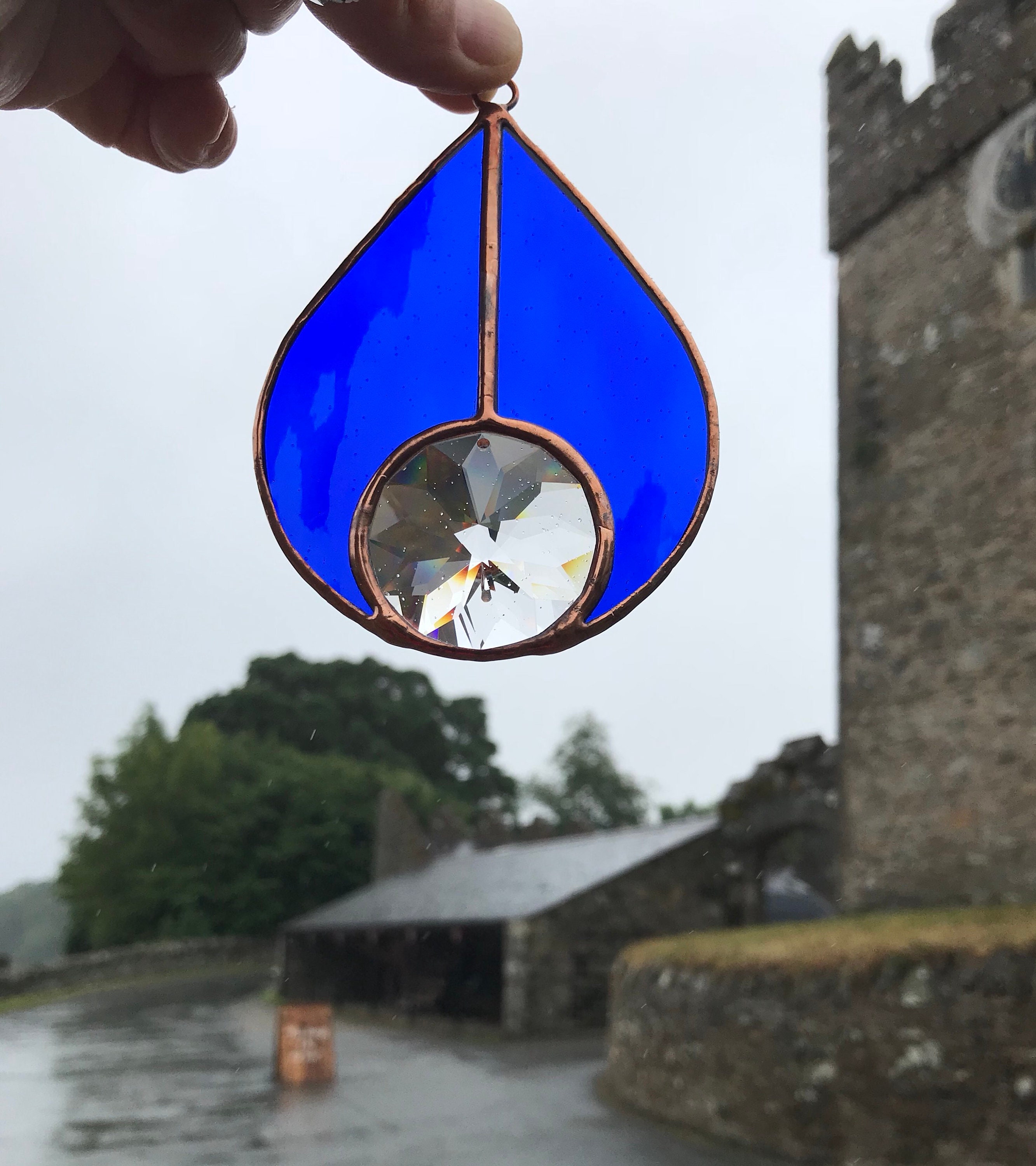 Blue Stained Glass Crystal Raindrop Suncatcher - Etsy