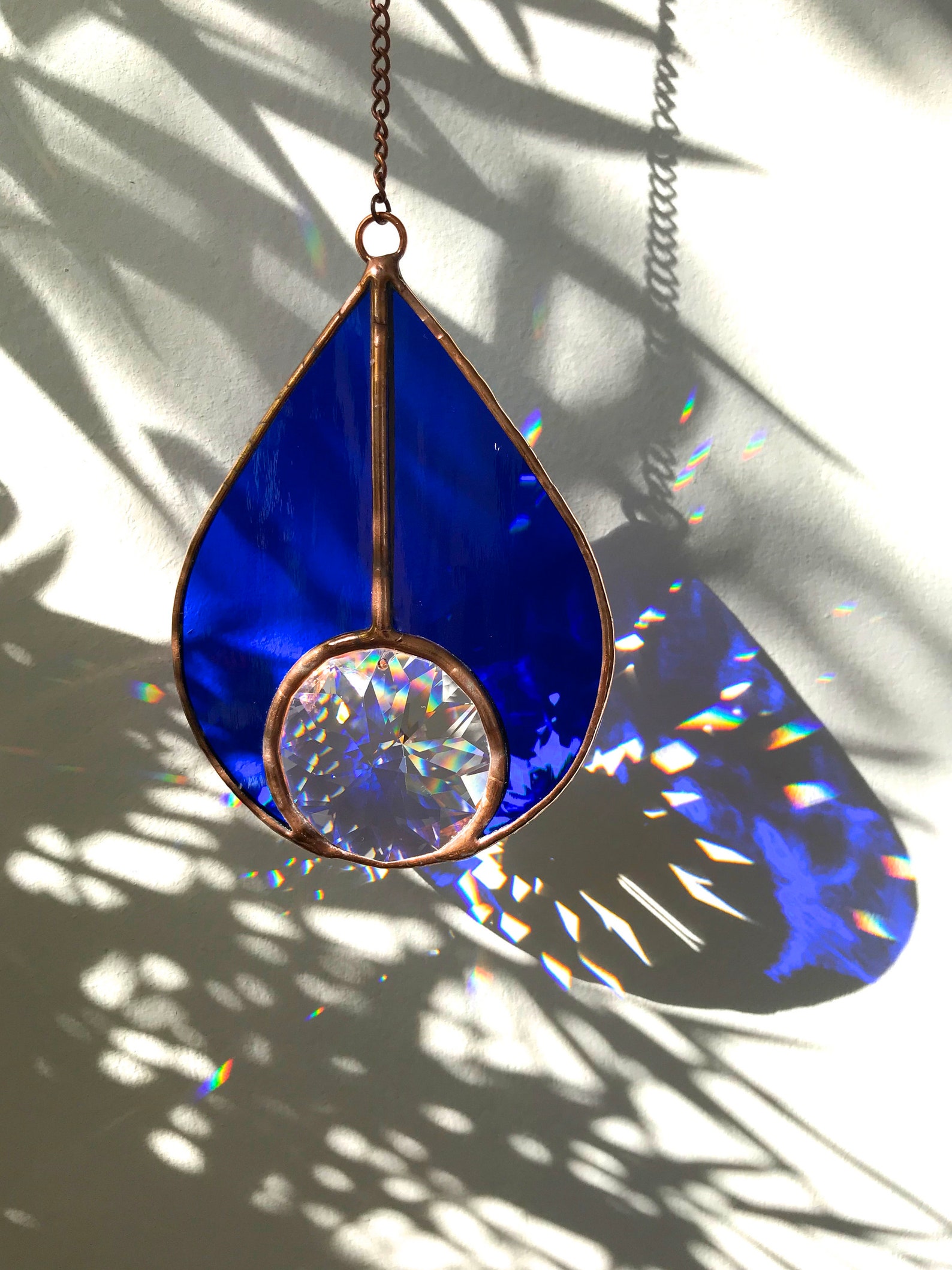Blue Stained Glass Crystal Raindrop Suncatcher - Etsy
