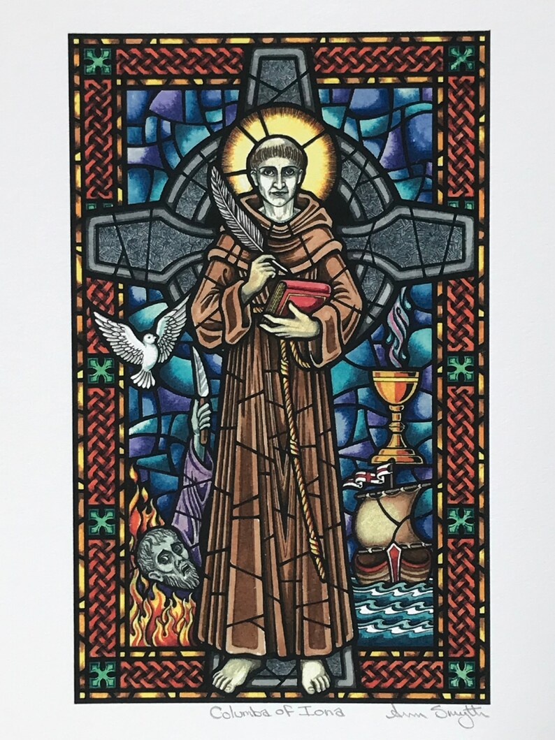 Saint Columba of Iona Giclée Print, Saint Columb, Saint Colmcille ...