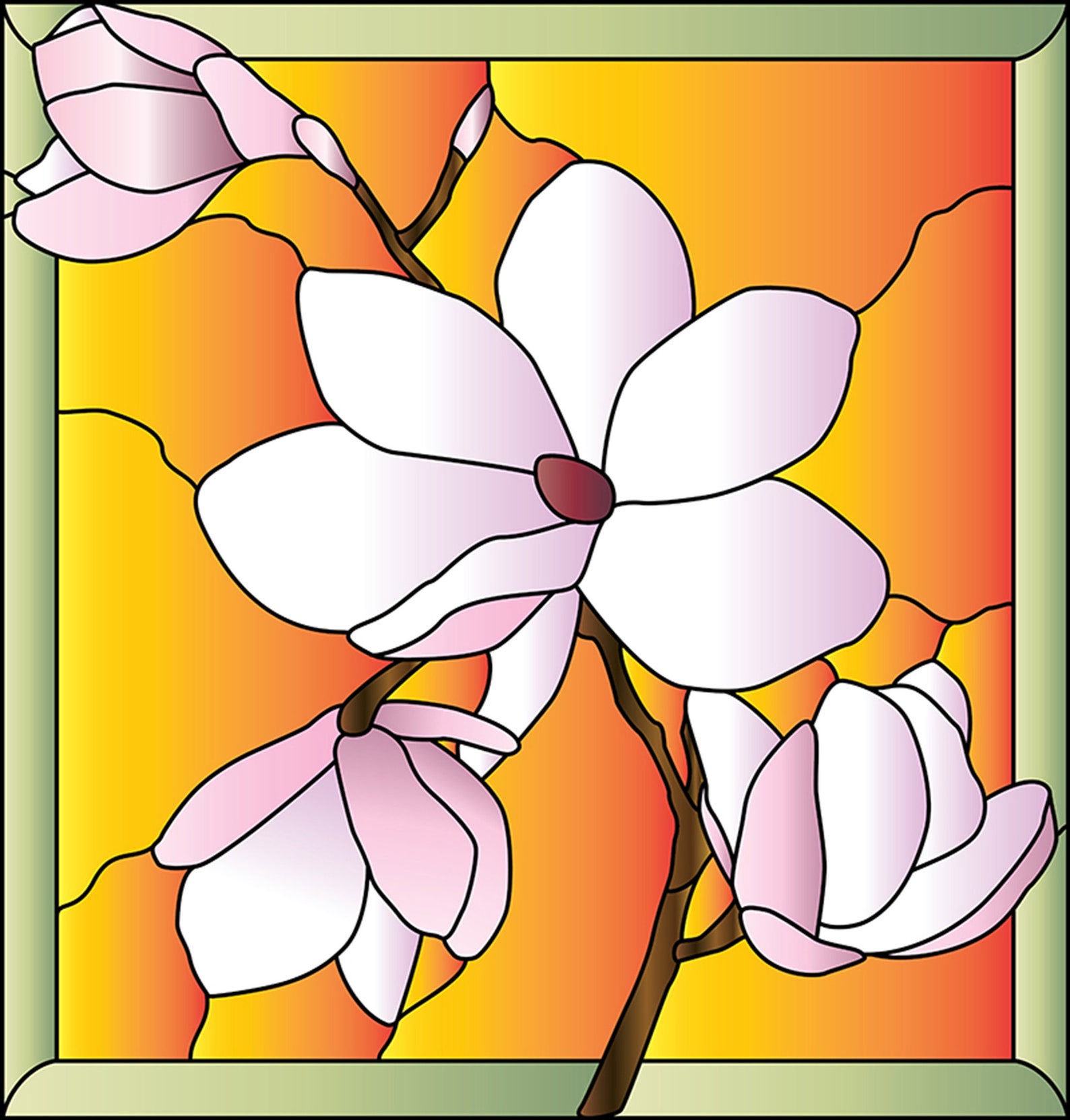 Stained Glass Pattern Magnolia Download Pdf Suncatcher Glass Panel ...