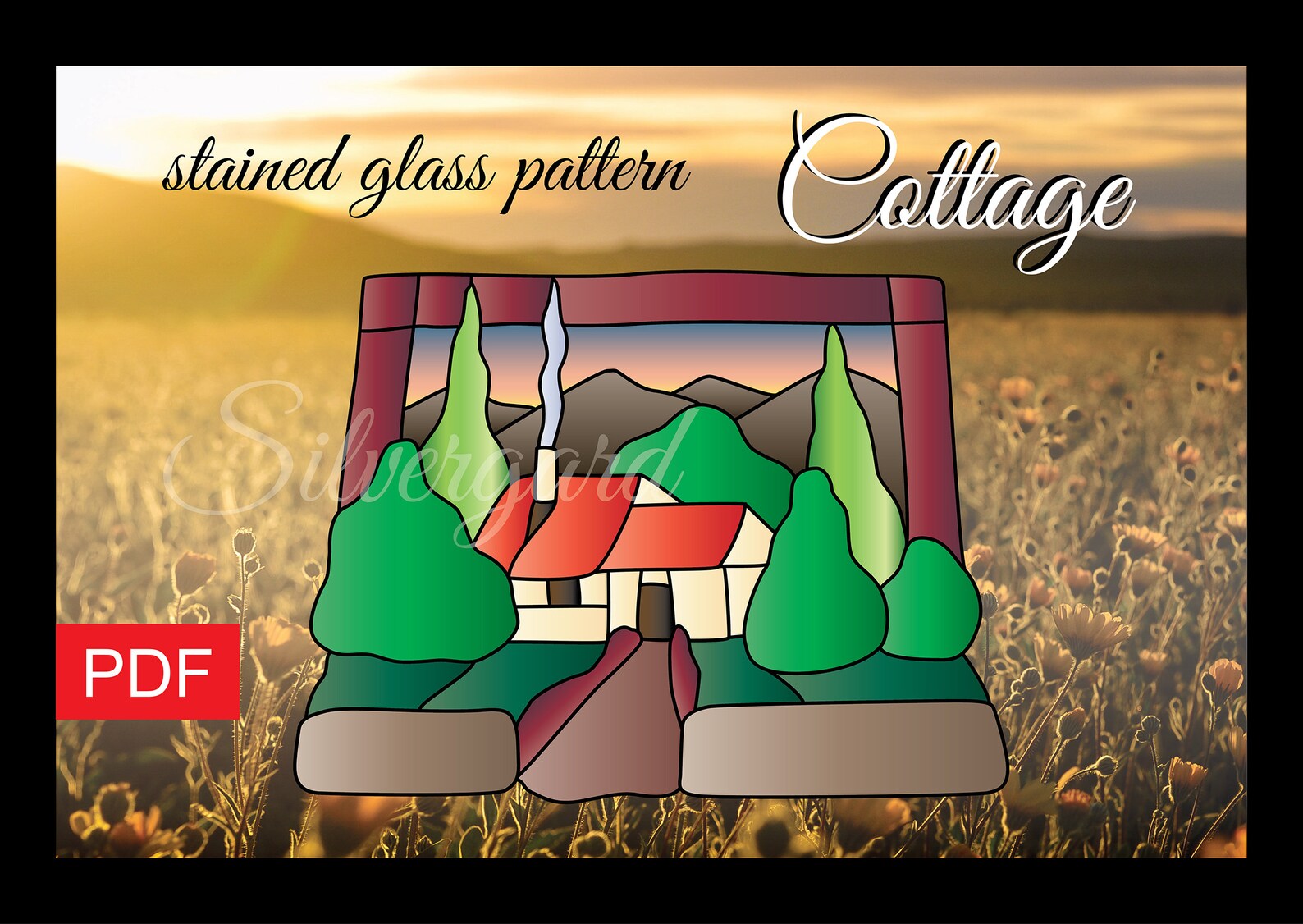 Stained Glass Pattern COTTAGE Download Resizable Printable Template ...