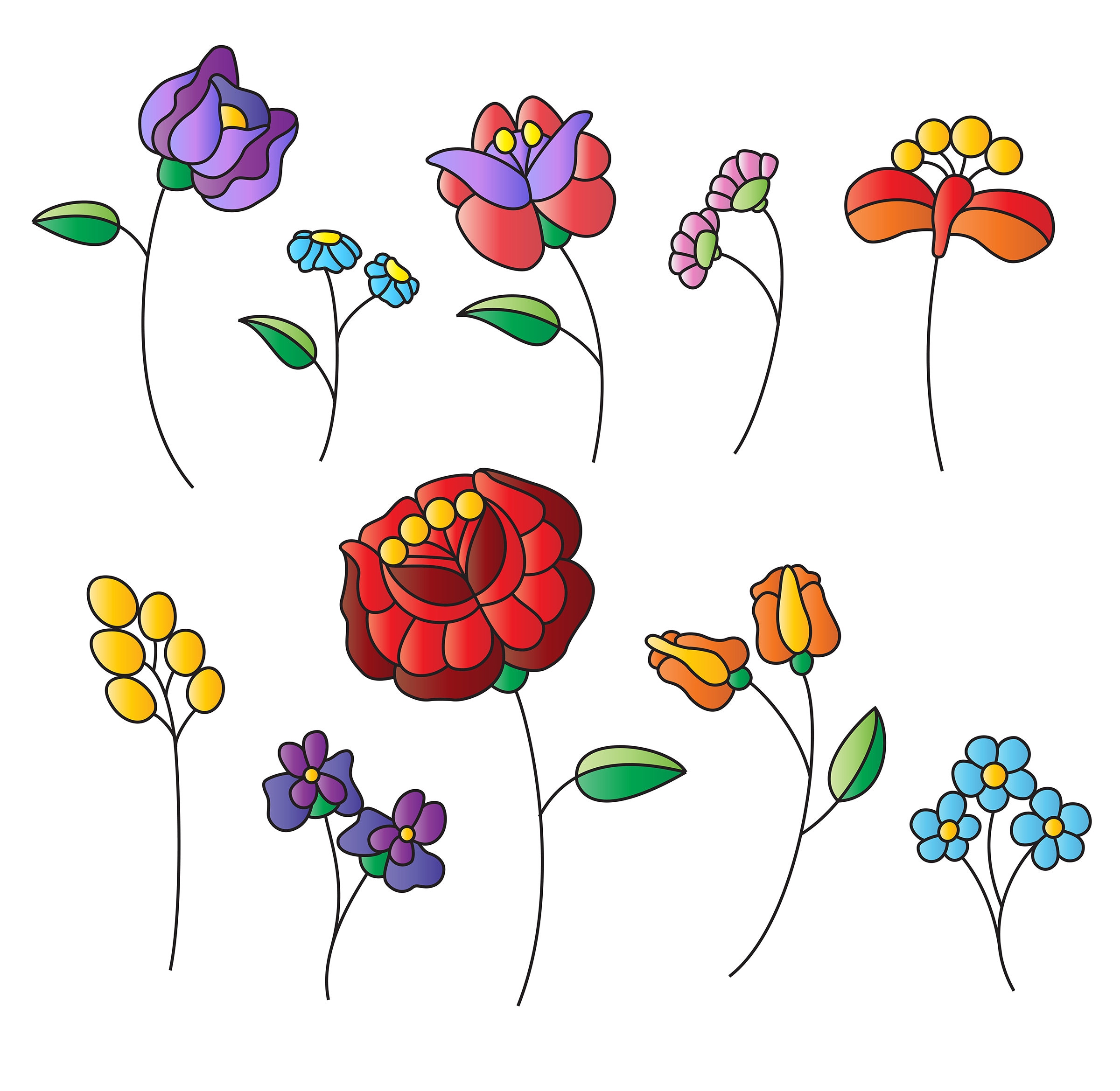 Stained Glass Patterns Set Kalocsai Embroidery Flowers - Etsy