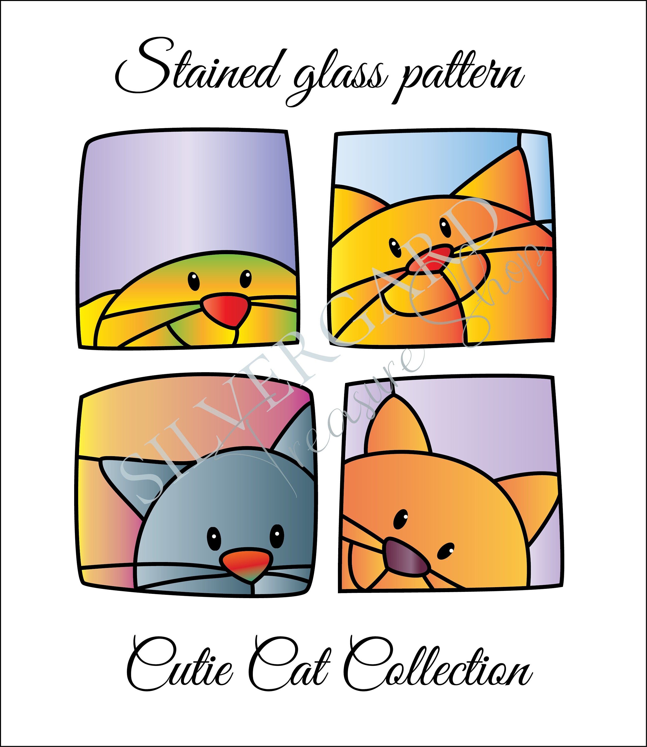 Stained Glass Patterns CUTE CATS Download Pdf Beginner - Etsy