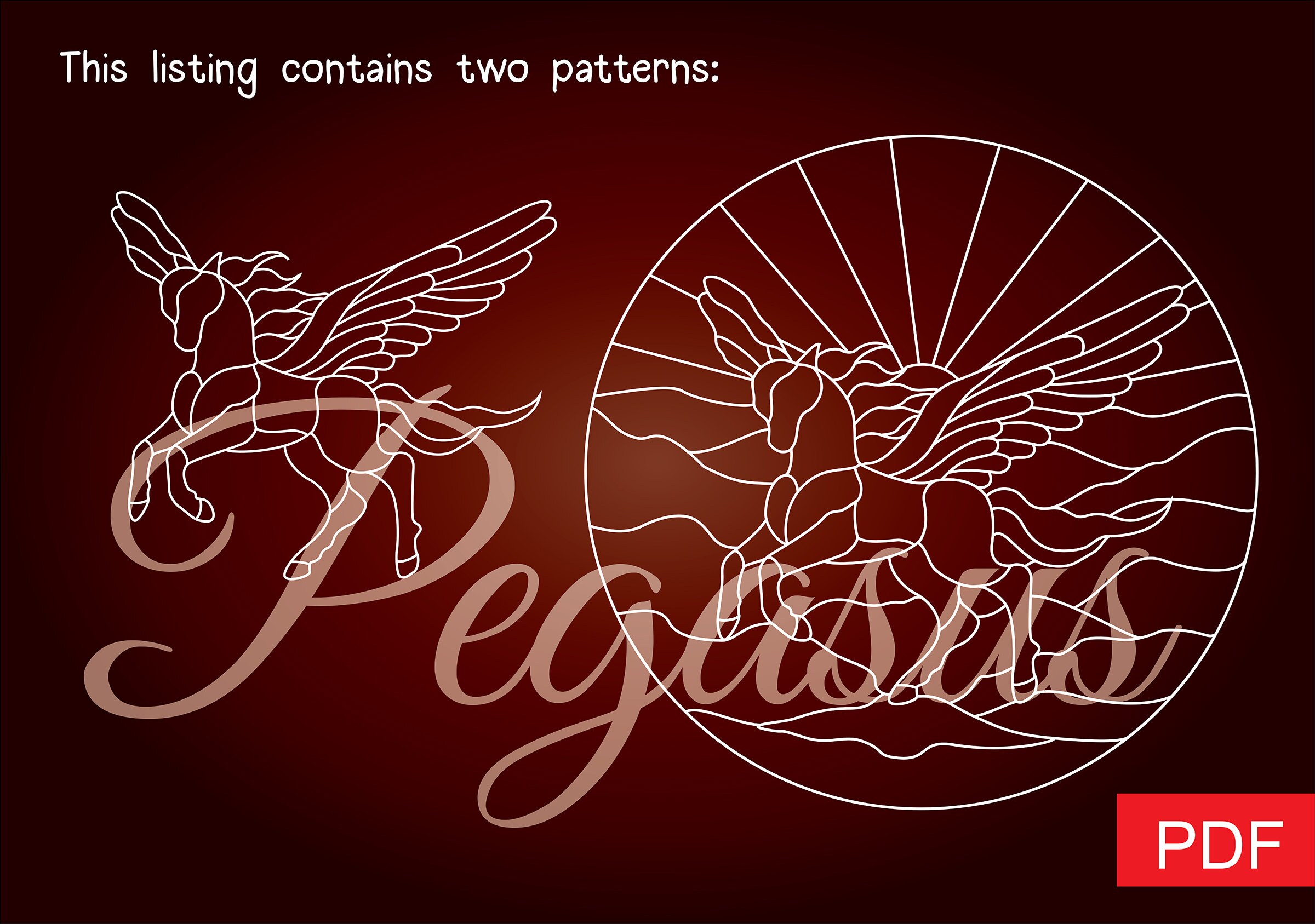 Stained Glass Pattern PEGASUS Resizable Digital Pdf Template to ...