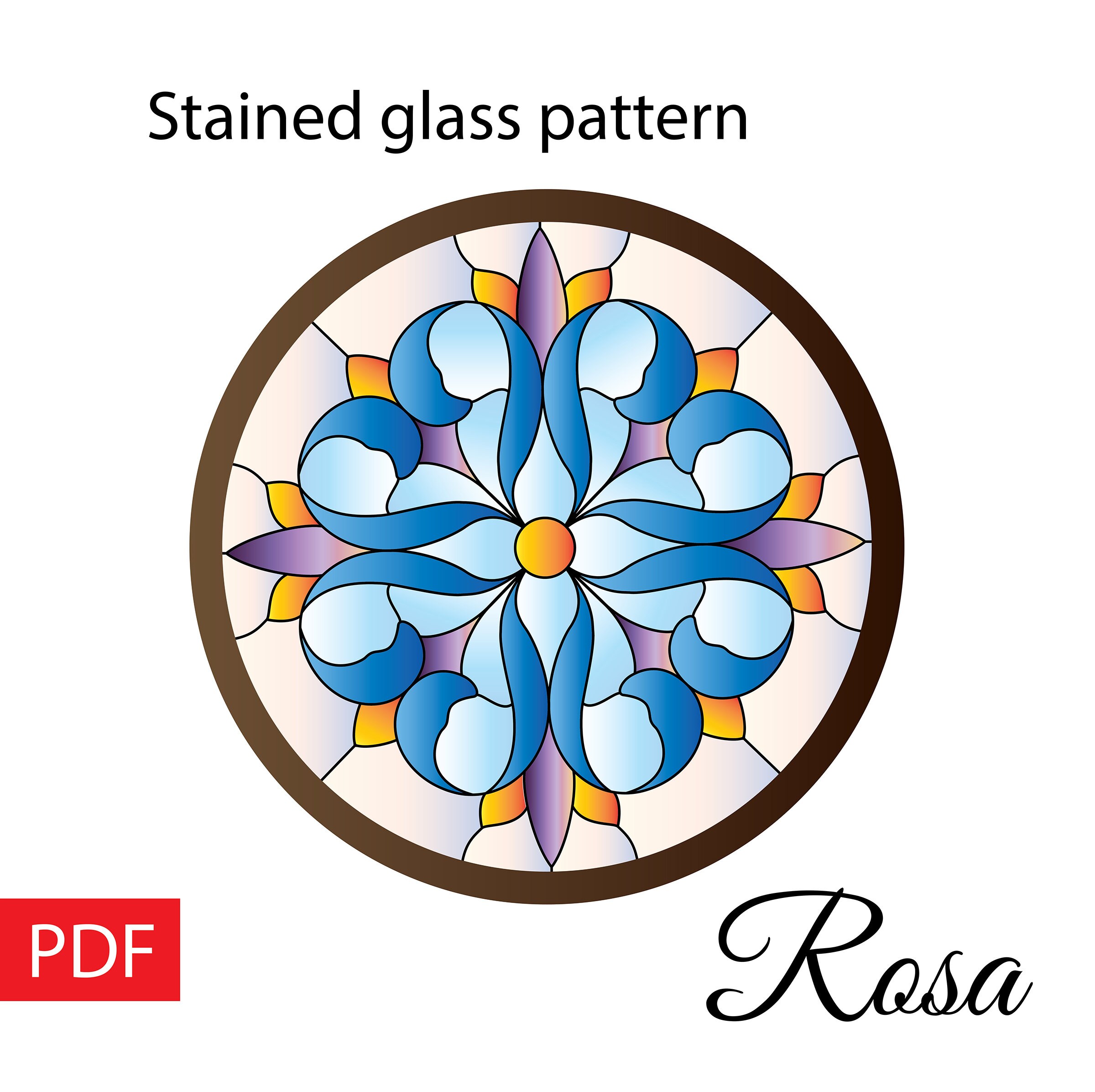 Stained Glass Patten MANDALA ROSA Instant Download Digital Pattern ...