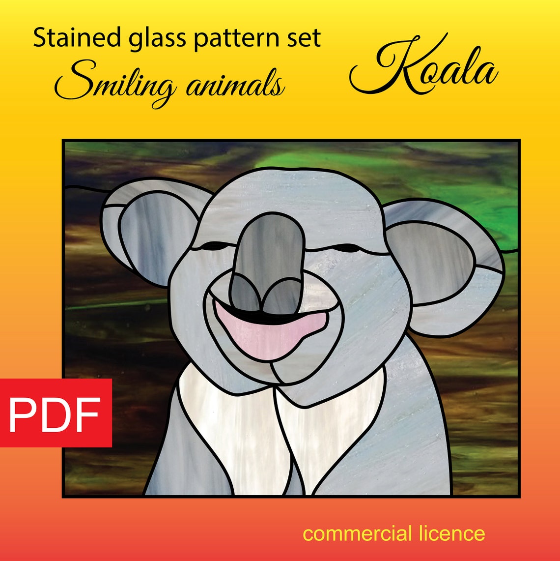 Stained Glass Pattern Smiling Animals PANDA KOALA SLOTH - Etsy