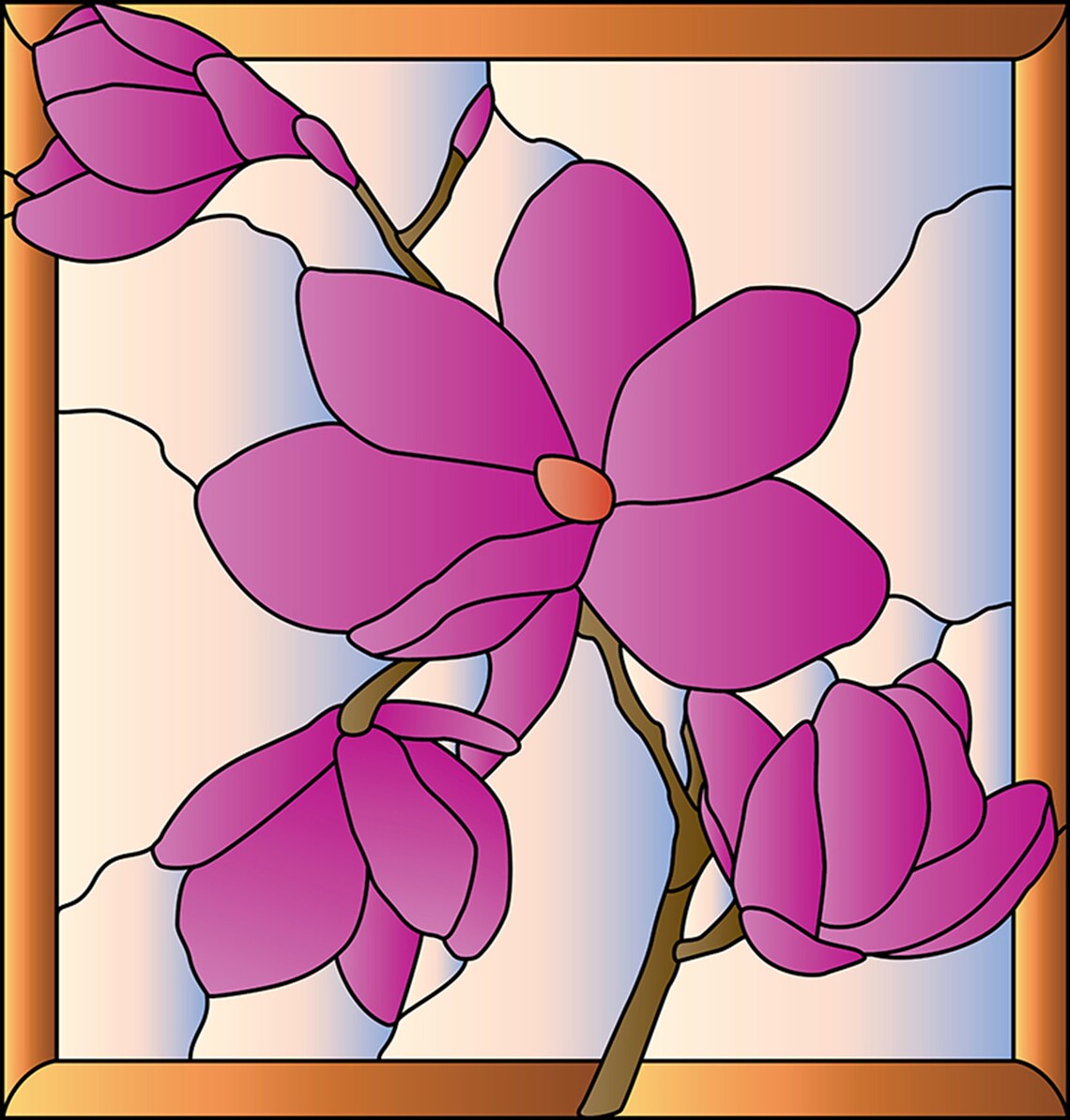 Stained Glass Pattern Magnolia Download Pdf Suncatcher Glass Panel ...