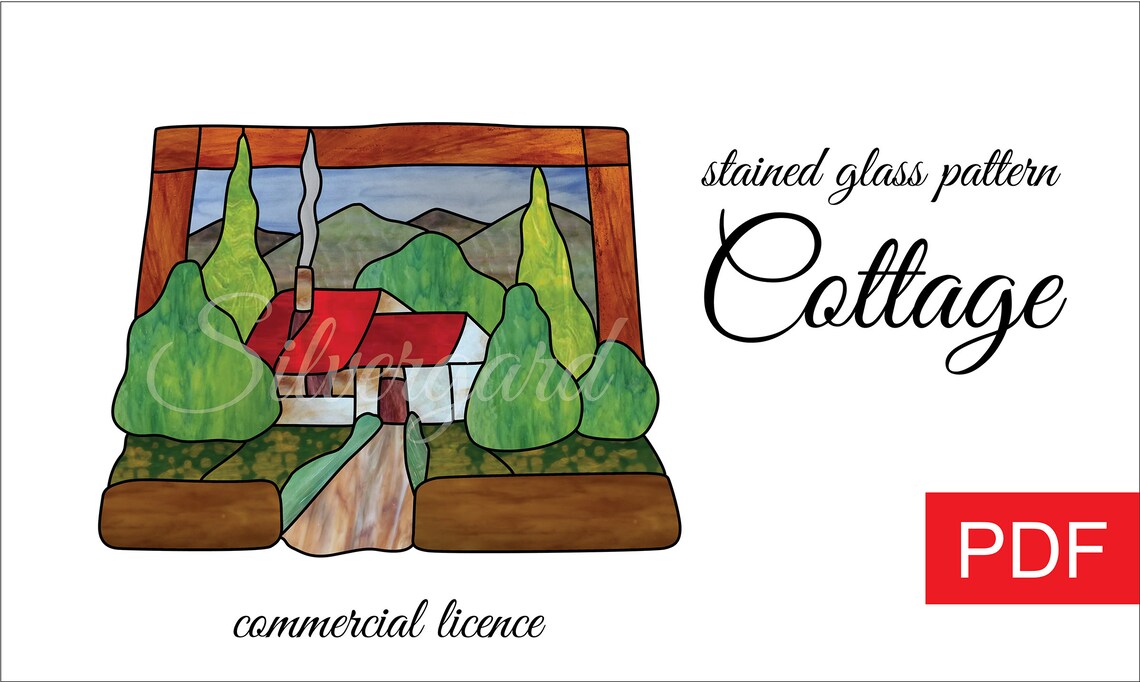 Stained Glass Pattern COTTAGE Download Resizable Printable Template ...