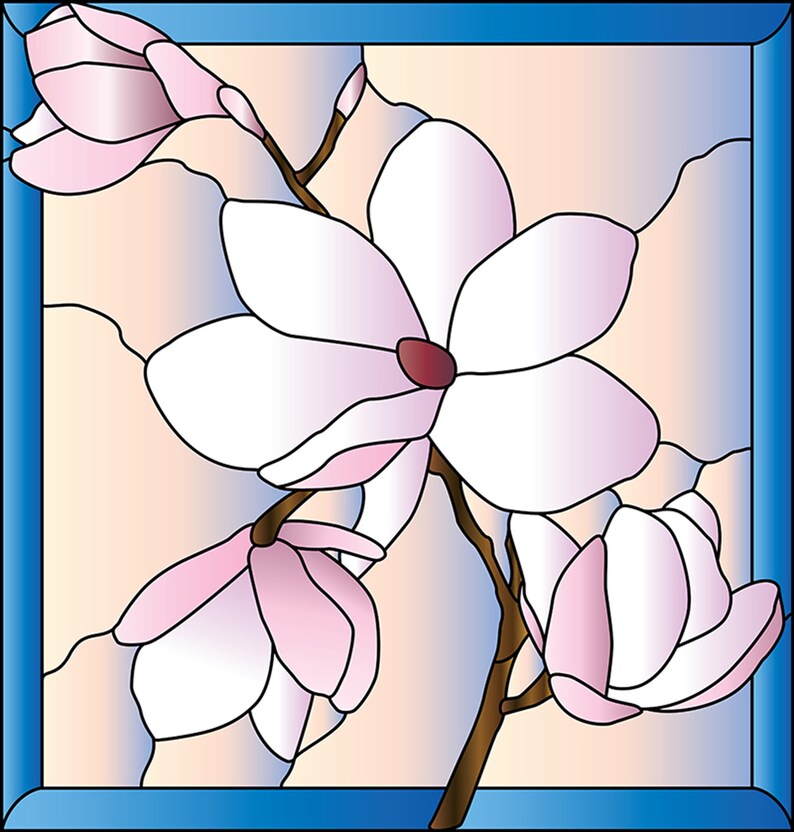 Stained Glass Pattern Magnolia Download Pdf Suncatcher Glass Panel ...