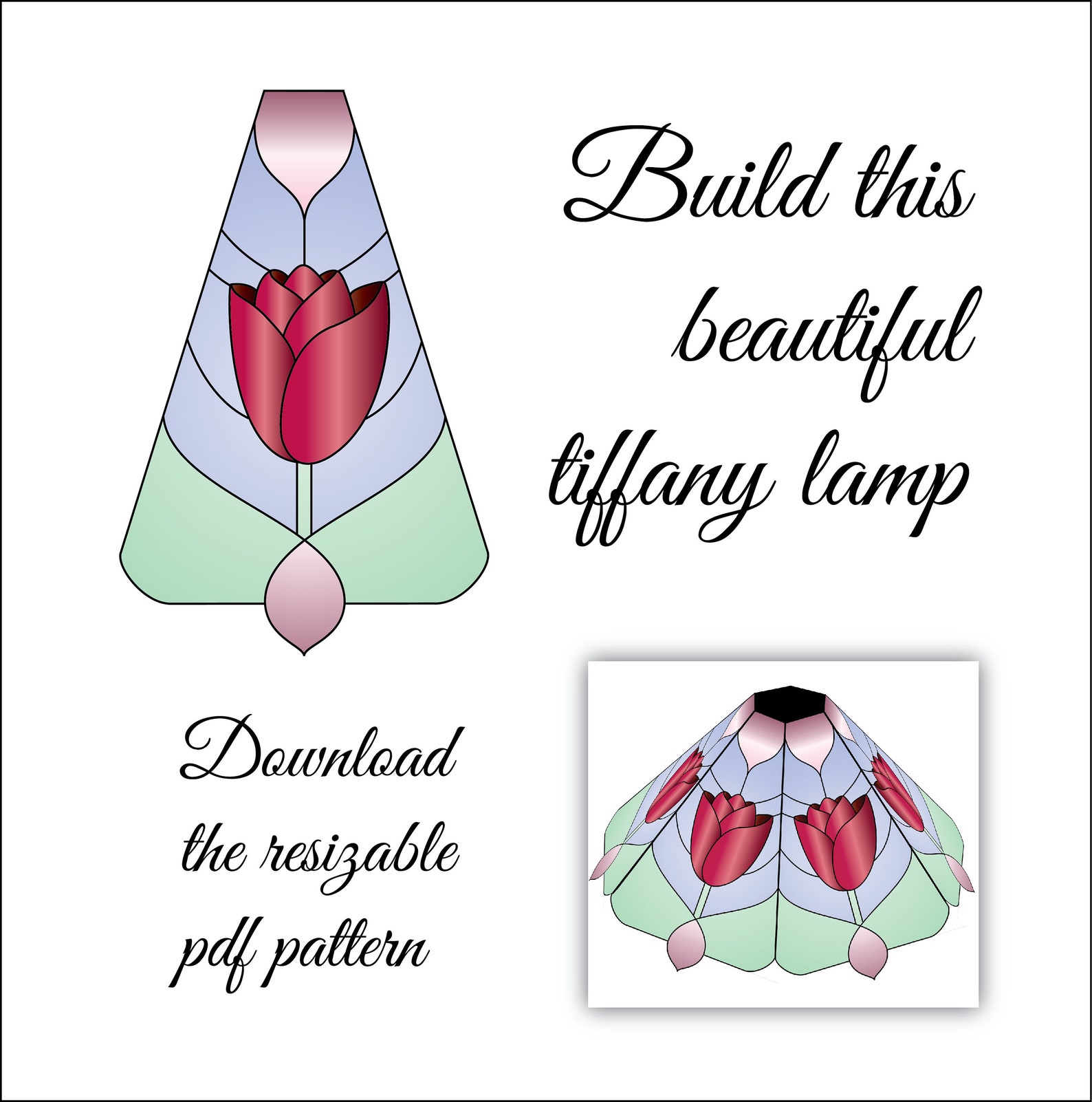 Tiffany Lamp Pdf Pattern Tulip Stained Glass Panel Beginner - Etsy