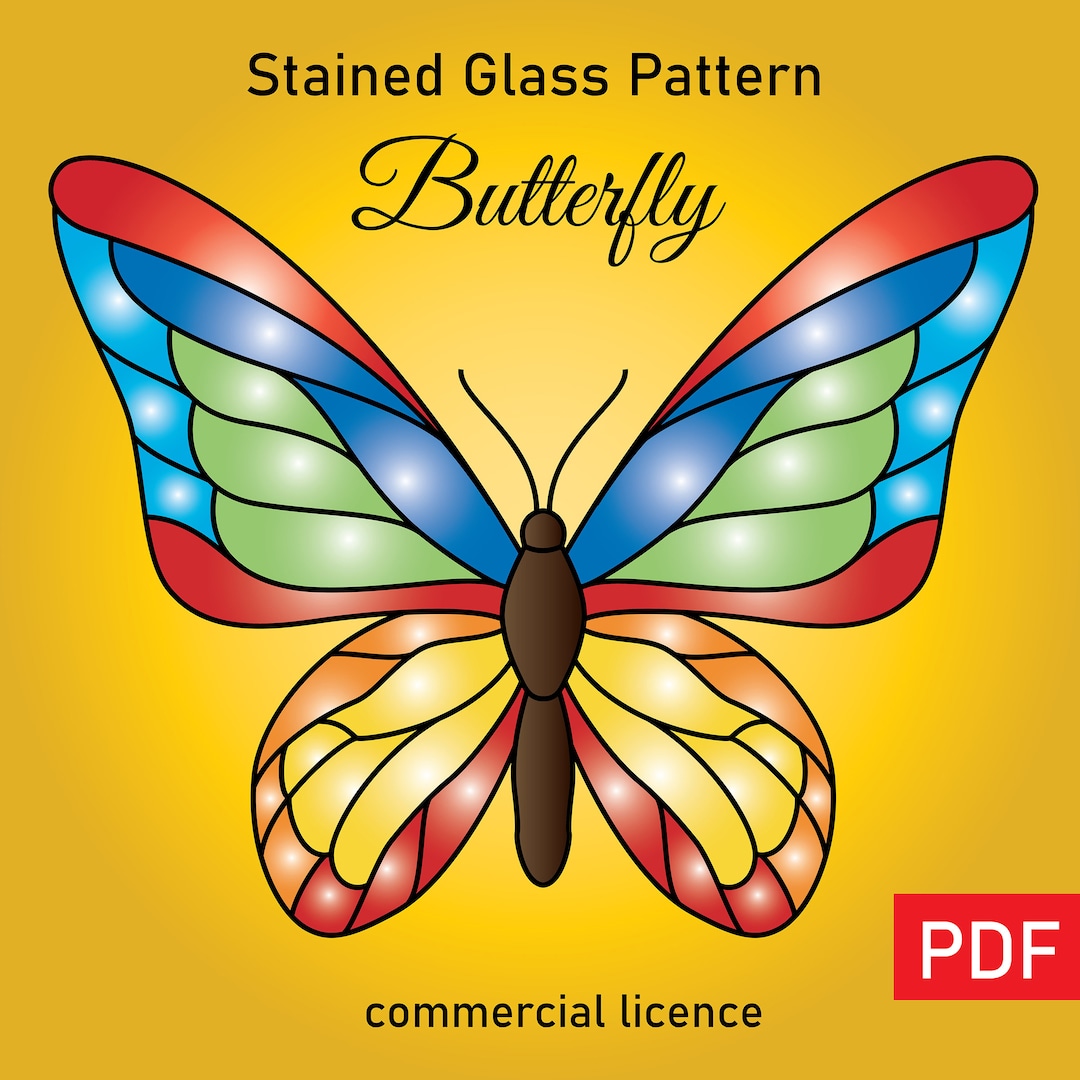 Stained Glass Pattern BUTTERFLY Resizable Printable Pdf Template for ...