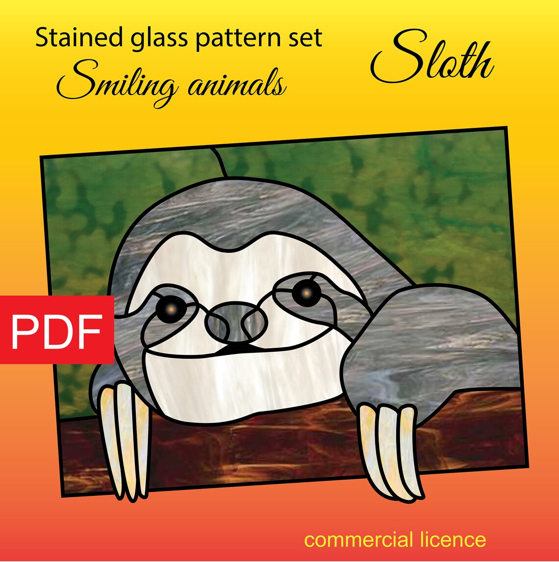Stained Glass Pattern Smiling Animals PANDA KOALA SLOTH - Etsy