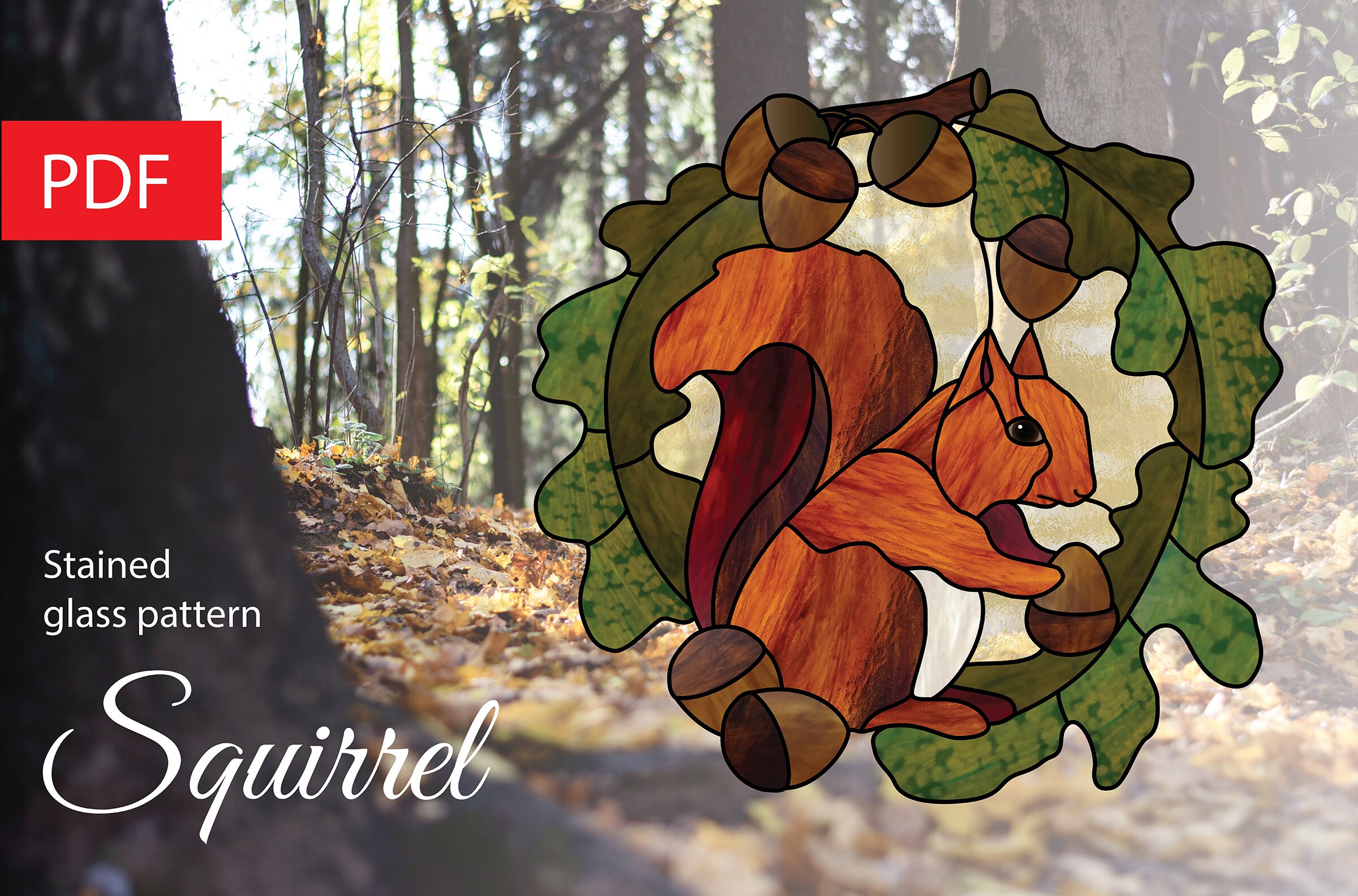 Stained Glass Pattern SQUIRREL Digital Download Printable - Etsy