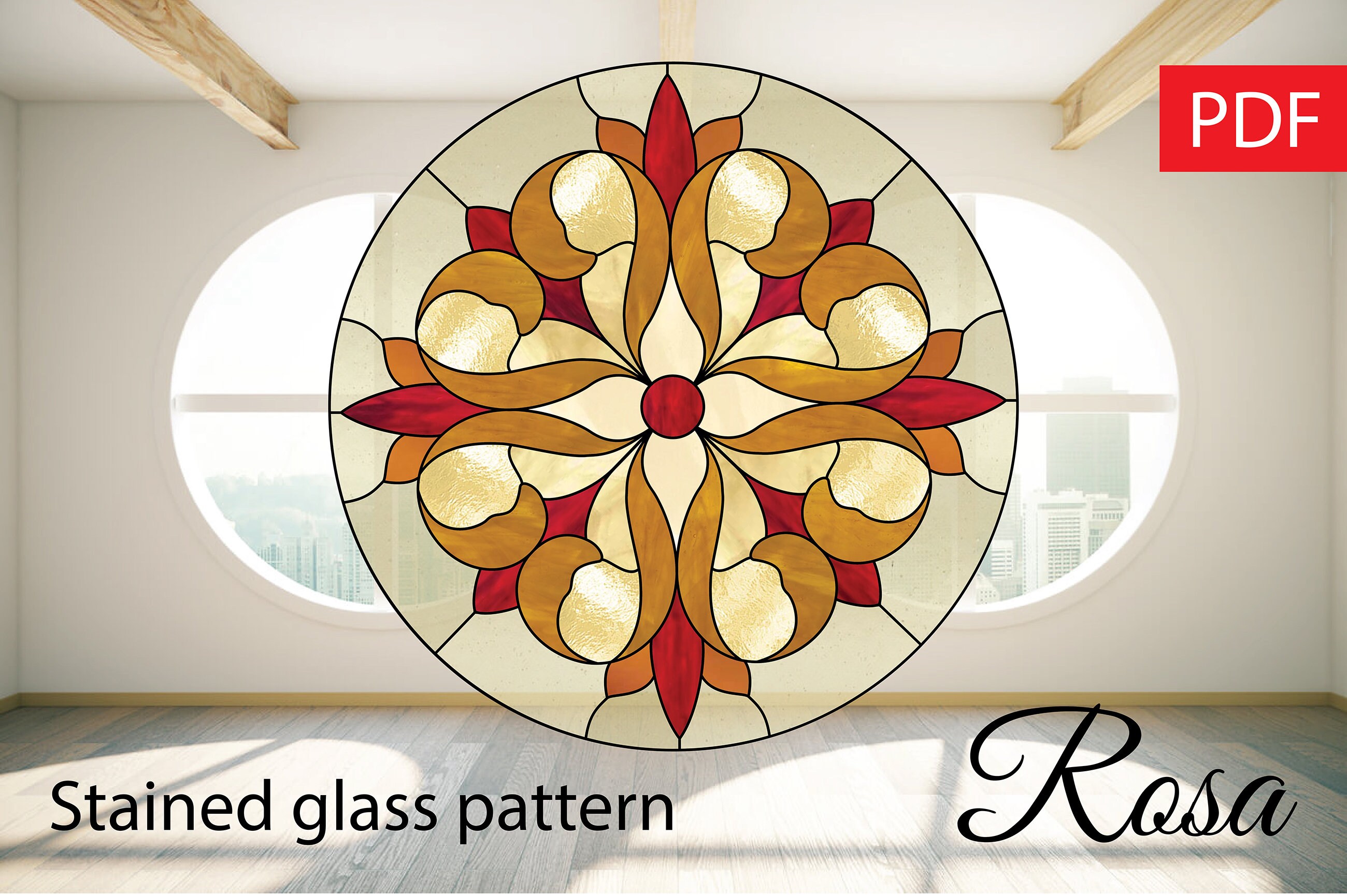 Stained Glass Patten MANDALA ROSA Instant Download Digital Pattern ...