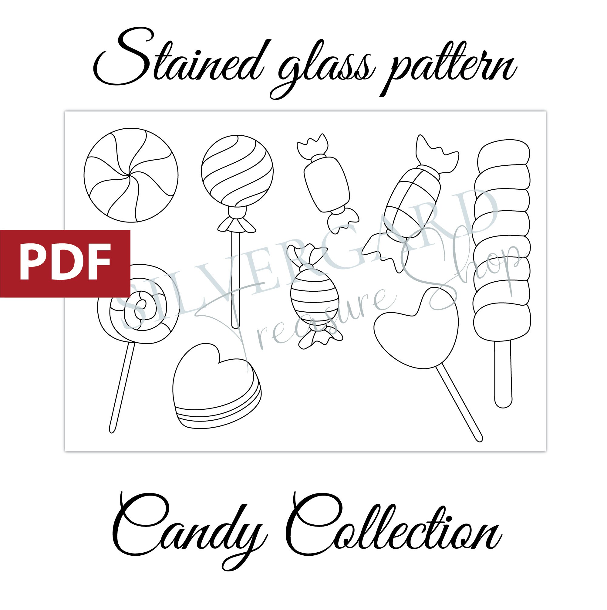 Stained Glass Pattern Pdf Download Candy Collection Treat - Etsy