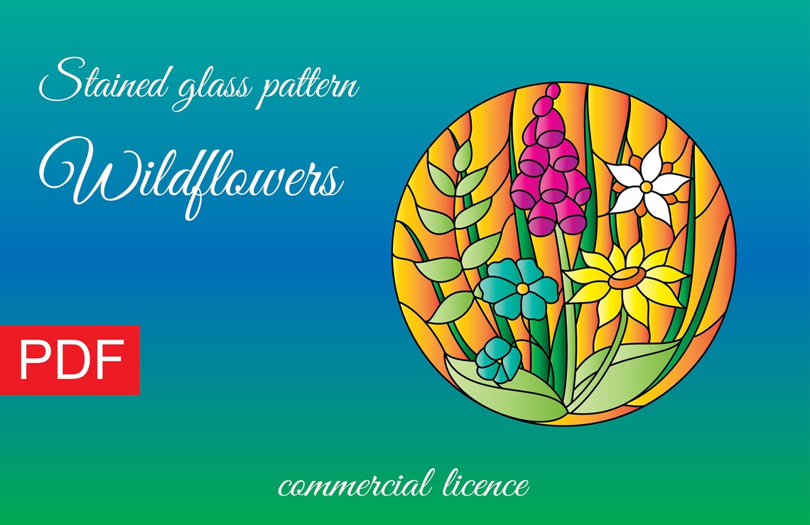 Stained Glass Pattern WILDFLOWERS Resizable Printable Pdf Template for ...