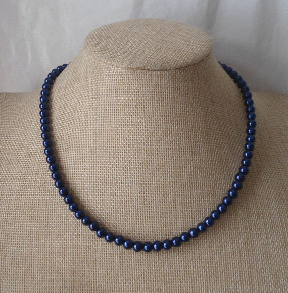 Navy Blue Pearl Necklace6mm Pearl Necklacesingle Pearl - Etsy