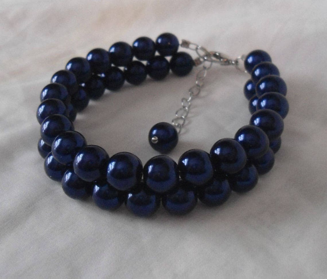 Navy Blue Pearl Bracelet,2 Strands Pearl Bracelet,,wedding Jewelry ...