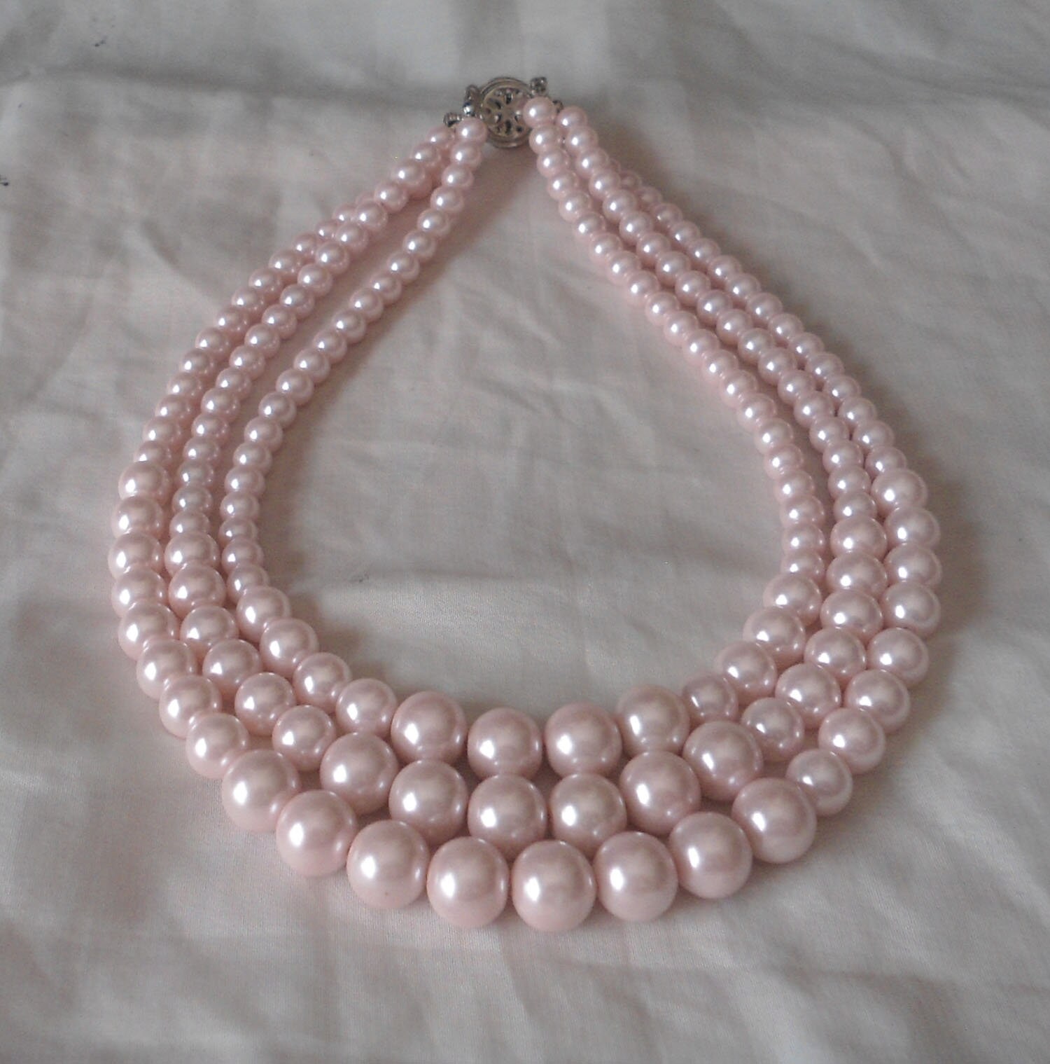 Light Pink Pearl Necklace,3 Strand Pearl Necklace,glass Pearl Necklace ...