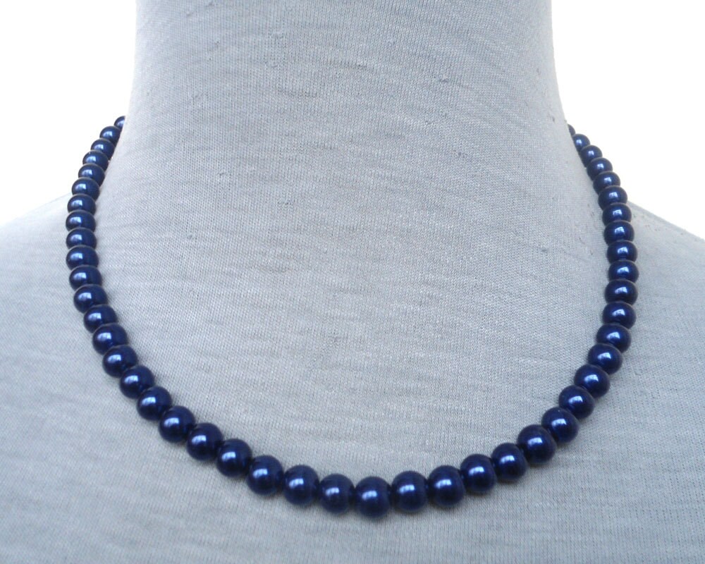 Navy Blue Pearl Necklace8mm Pearl Necklacesingle Pearl | Etsy