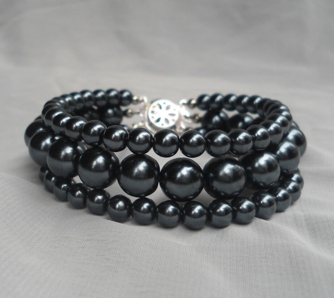 Dark Gray Bracelet, 3 Strands Pearl Bracelet,wedding Jewelry,pearl ...