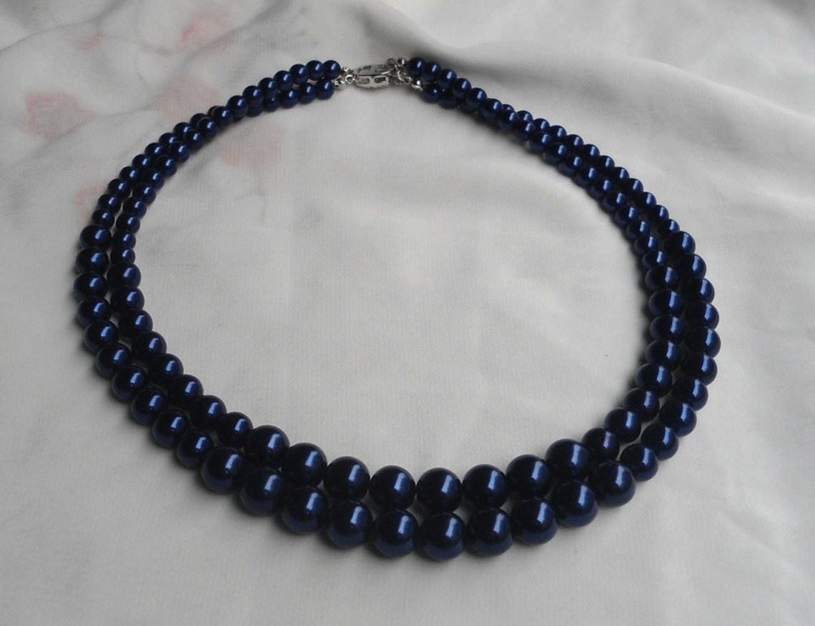 Navy Blue Pearl Necklaces, Wedding Necklace,pearl Necklace, Two Strands ...